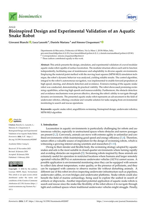 PDF Bioinspired Design And Experimental Validation Of An Aquatic Snake Robot