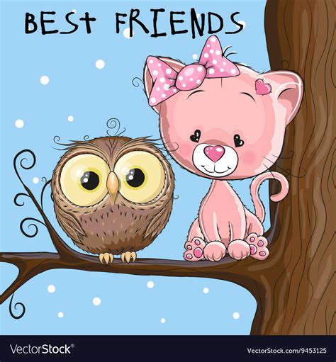Owl And Kitten Royalty Free Vector Image Vectorstock