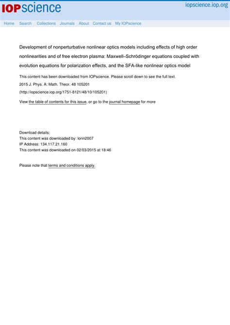 Pdf Development Of Nonperturbative Nonlinear Optics Models Including Effects Of High Order