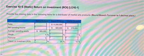Solved Exercise 10 5 Static Return On Investment Roi
