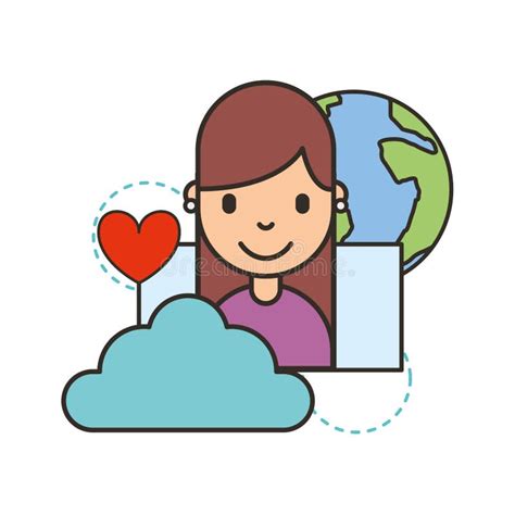 Young Woman Cloud Computing Love World Social Media Stock Illustration Illustration Of