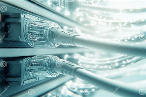 Close Up Of Network Cables With Glowing Led Indicators Connected To A Server Symbolizing