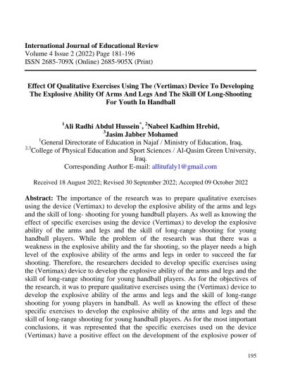 View Of Effect Of Qualitative Exercises Using The Vertimax Device To Developing The Explosive