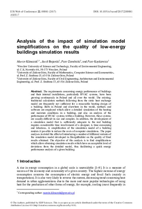 Pdf Analysis Of The Impact Of Simulation Model Simplifications On The Quality Of Low Energy