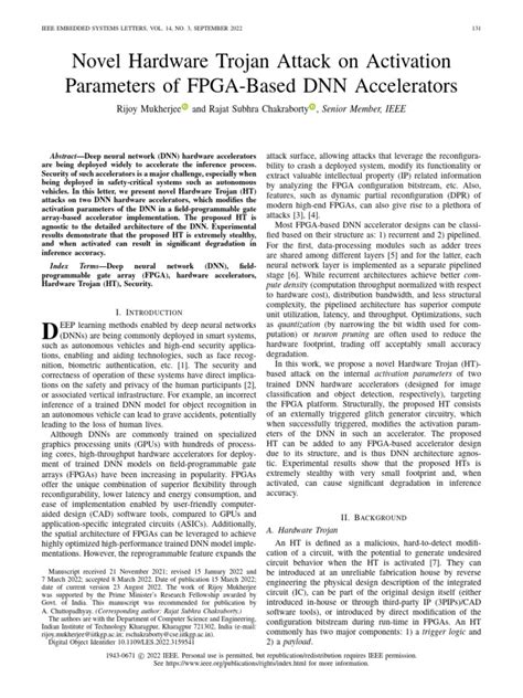 Novel Hardware Trojan Attack On Activation Parameters Of Fpga Based Dnn