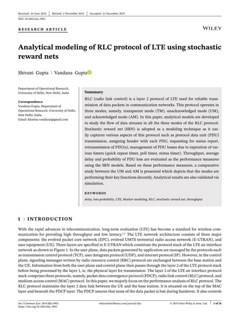 Analytical Modeling Of Rlc Protocol Of Lte Using Stochastic Reward Nets Request Pdf