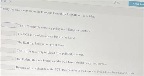 solved classify the statements about the european central
