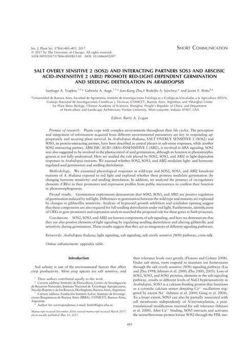 Pdf Salt Overly Sensitive 2 Sos2 And Interacting Partners Sos3 And