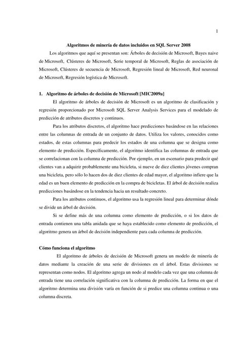 Pdf De Programación Algoritmos De Minería De Datos Incluidos En Sql