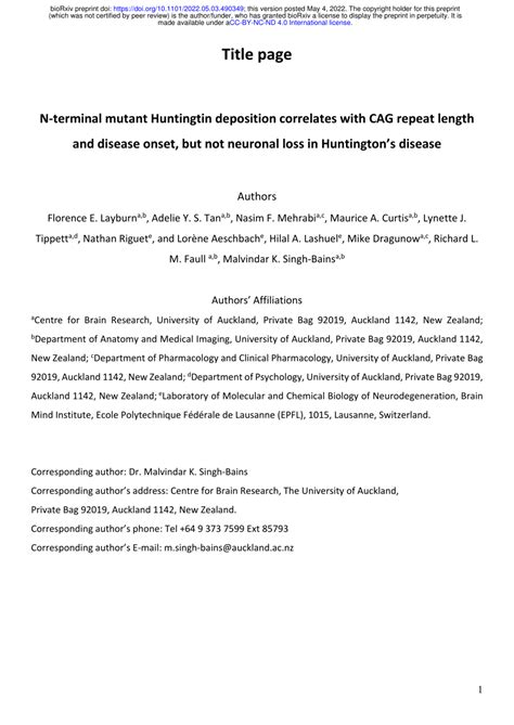 Pdf N Terminal Mutant Huntingtin Deposition Correlates With Cag