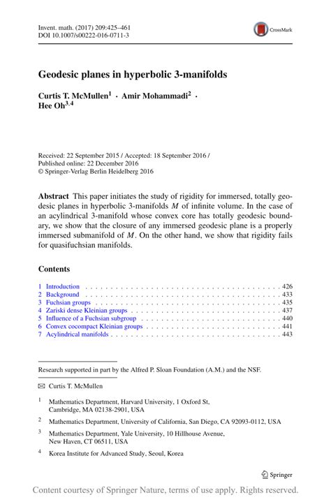 Geodesic Planes In Hyperbolic 3 Manifolds Request Pdf