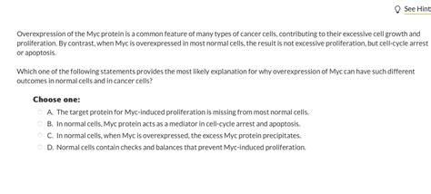 Solved Overexpression Of The Myc Protein Is A Common Feature