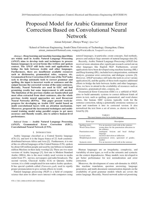 Proposed Model For Arabic Grammar Error Correction Based On Cnn Pdf Deep Learning Machine