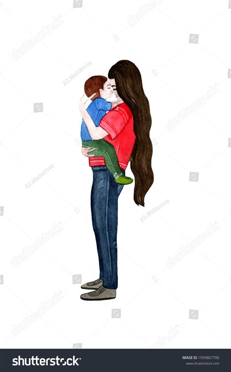 Watercolor Hand Drawn Mom Holds Son 스톡 일러스트 Shutterstock