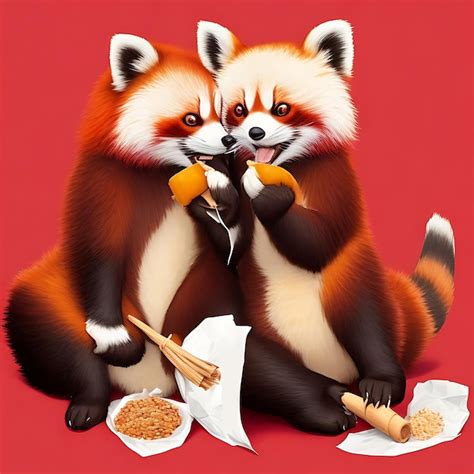 Premium Photo Two Beautiful Red Pandas Together On The Branch Generate AI