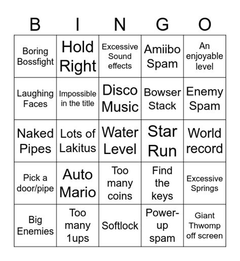 Mario Maker Normal Mode Experience Bingo Card