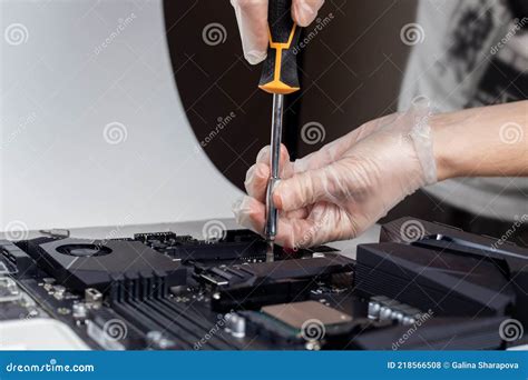 Installing The Solid State Hard Drive On The Computer Motherboard Stock Photo Image Of Drive
