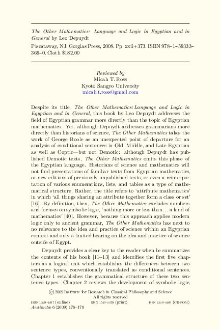 Pdf The Other Mathematics Language And Logic In Egyptian And In General