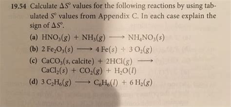 Solved Calculate AS Values For The Following Reactions Chegg