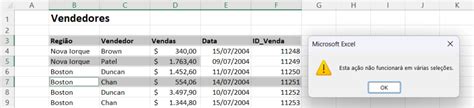 Erro Esta ação não funciona em várias seleções no Excel Automate Excel