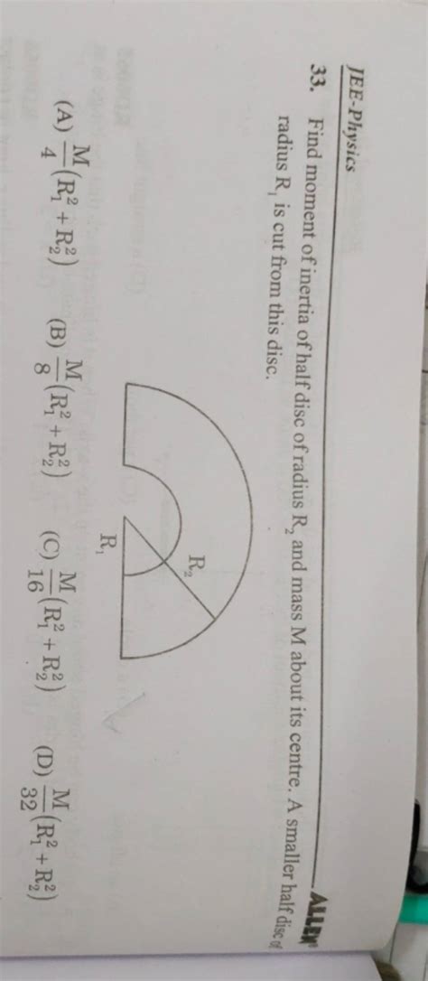 Jee Physics Allin 33 Find Moment Of Inertia Of Half Disc Of Radius R 2