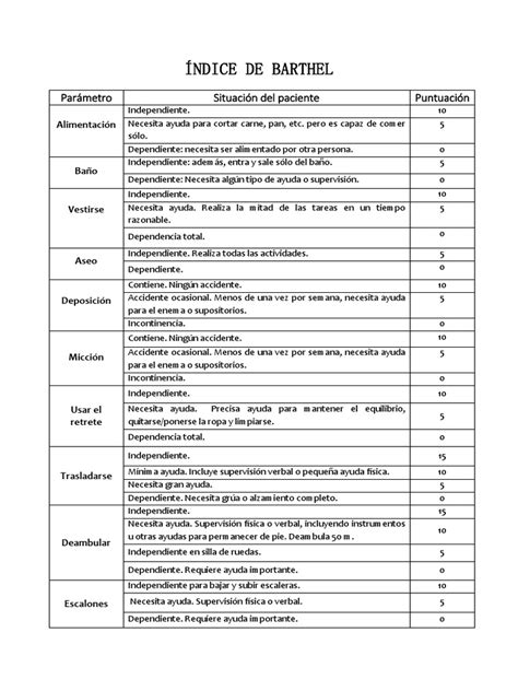 Índice De Barthel Pdf Medicina Clinica Enfermedades Y Trastornos