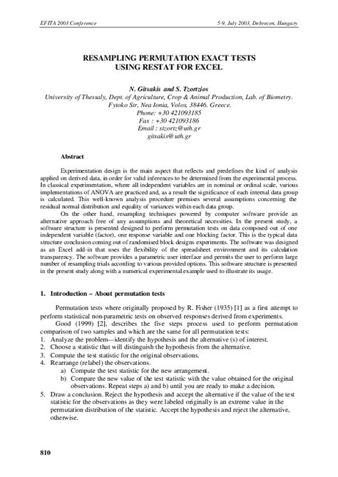 Pdf Resampling Permutation Exact Tests Using Restat For Excel