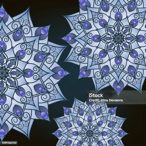 플라이어 블루 만다라 꽃 패턴 동양 디자인 엽서 레이아웃 템플릿 이슬람 아랍 인도 오스만 제국 아시아 작품 첫 번째 및 뒤 페이지입니다 사용 하 고 편집 하 게 쉬운 벡터