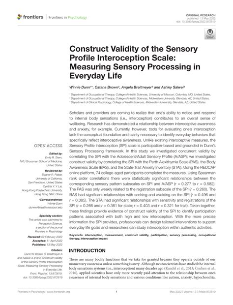Pdf Construct Validity Of The Sensory Profile Interoception Scale Measuring Sensory