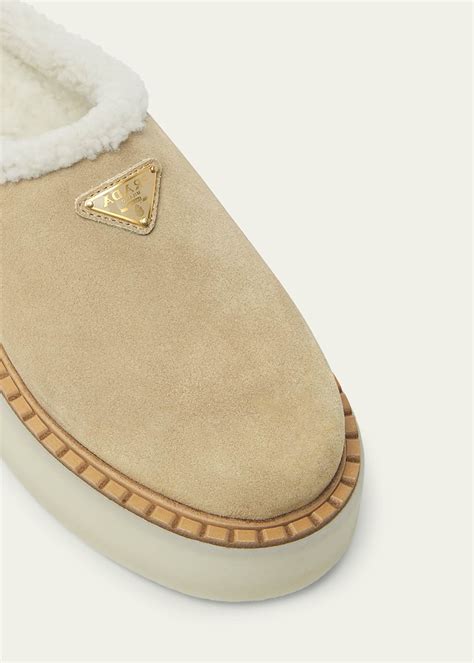 Prada Suede Shearling Cozy Platform Mules Bergdorf Goodman