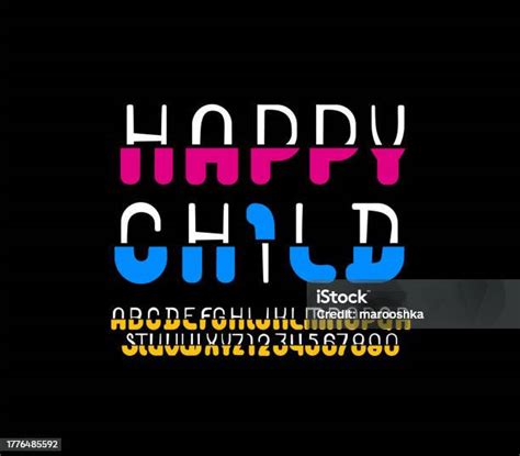 장난기 많은 글꼴 즐거운 어린이 알파벳 멋진 만화 문자와 숫자 벡터 일러스트 레이 션 10eps 0명에 대한 스톡 벡터 아트 및