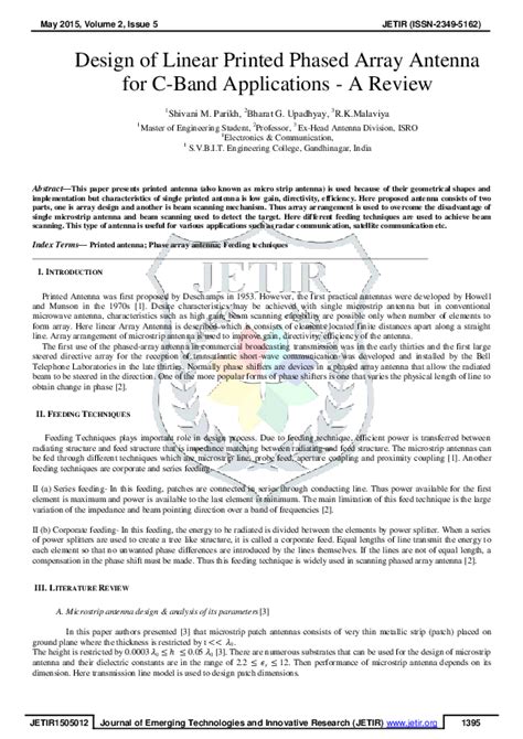 Pdf A Review Paper On Linear Printed Phased Array Antenna For C Band Applications
