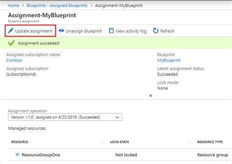 een bestaande toewijzing bijwerken vanuit de portal azure blueprints