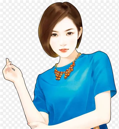 蓝衣短发成熟美女手绘png图片素材下载图片编号yrvblrdm 免抠素材网
