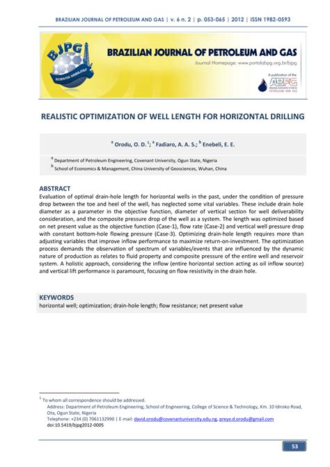 Pdf Realistic Optimization Of Well Length For Horizontal Drilling