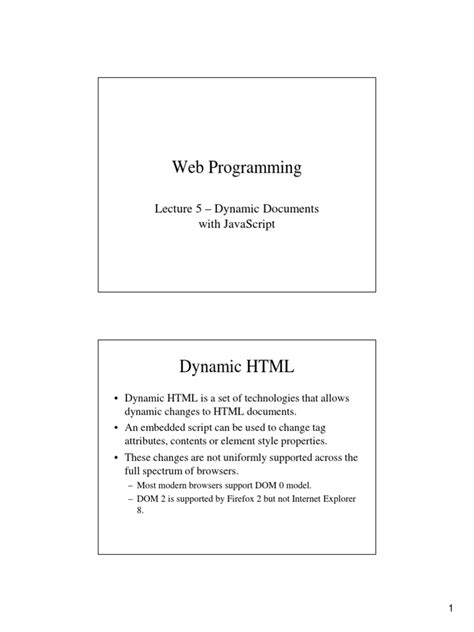 Lecture 5 Dynamic Docs With Javascript Pdf Dynamic Html Html Element