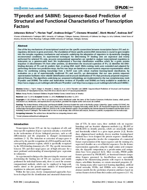pdf tfpredict and sabine sequence based prediction of structural and