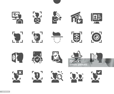 얼굴 감지 다각형 메쉬를 통한 얼굴 인식을 위한 개인 식별 방법 현대 기술 생체 인식 보안 시스템 벡터 솔리드 아이콘입니다 간단한 그림 검색에 대한 스톡 벡터 아트 및 기타