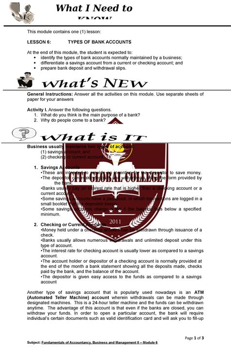 Fundamentals Of Accountancy Business And Management II Module 6 1 This Module Contains One 1