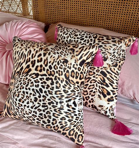 Luxurious Handmade Velvet Leopard Print Pillows 17” Hot Pink Velvet