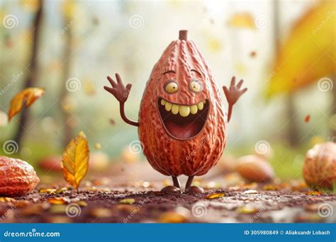 The Cute Character Of The Cartoon Smiling Cocoa Bean Waves His Hands And Greets 3d Illustration