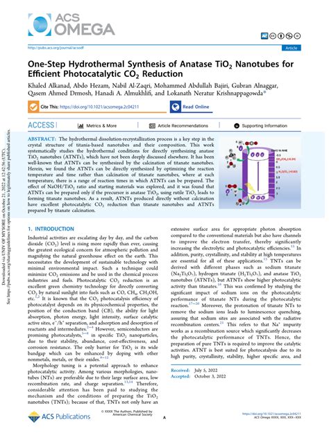 Pdf One Step Hydrothermal Synthesis Of Anatase Tio 2 Nanotubes For