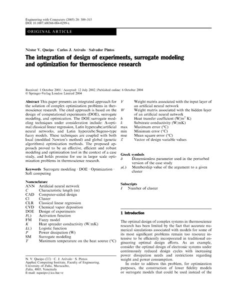 pdf the integration of design of experiments surrogate modeling and