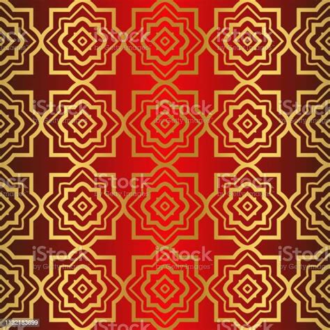 기하학적 인 요소의 아르데코 패턴입니다 완벽 한 패턴입니다 벡터 일러스트입니다 인쇄 프리 젠 테이 션 섬유 산업을 위한 디자인 중국어 레드 골드 색상 0명에 대한 스톡 벡터