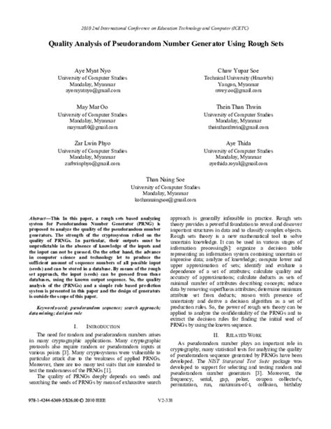 pdf quality analysis of pseudorandom number generator using rough sets