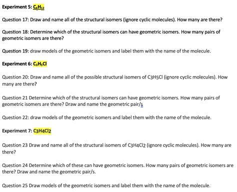 solved experiment 5 c6h12 question 17 draw and name all of