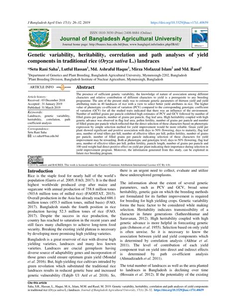pdf genetic variability heritability correlation and path analyses
