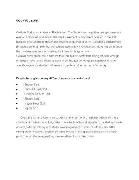 Cocktail Sort Sorting Using Cocktail Sort Cocktail Sort Cocktail Sort Is A Variation Of