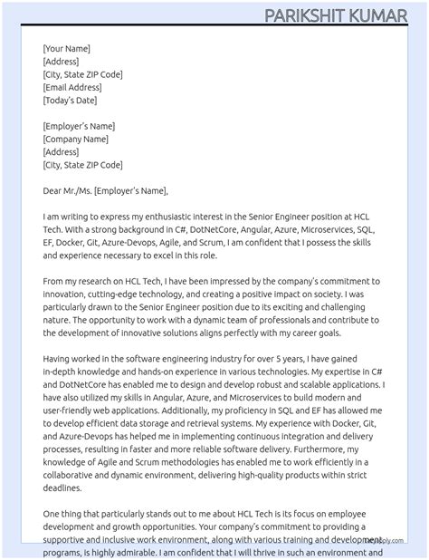 Cover Letter For Hcl Tech Lazyapply