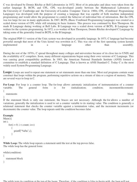 C Was Developed By Dennis Ritchie At Bell Laboratories In 1972 Pdf